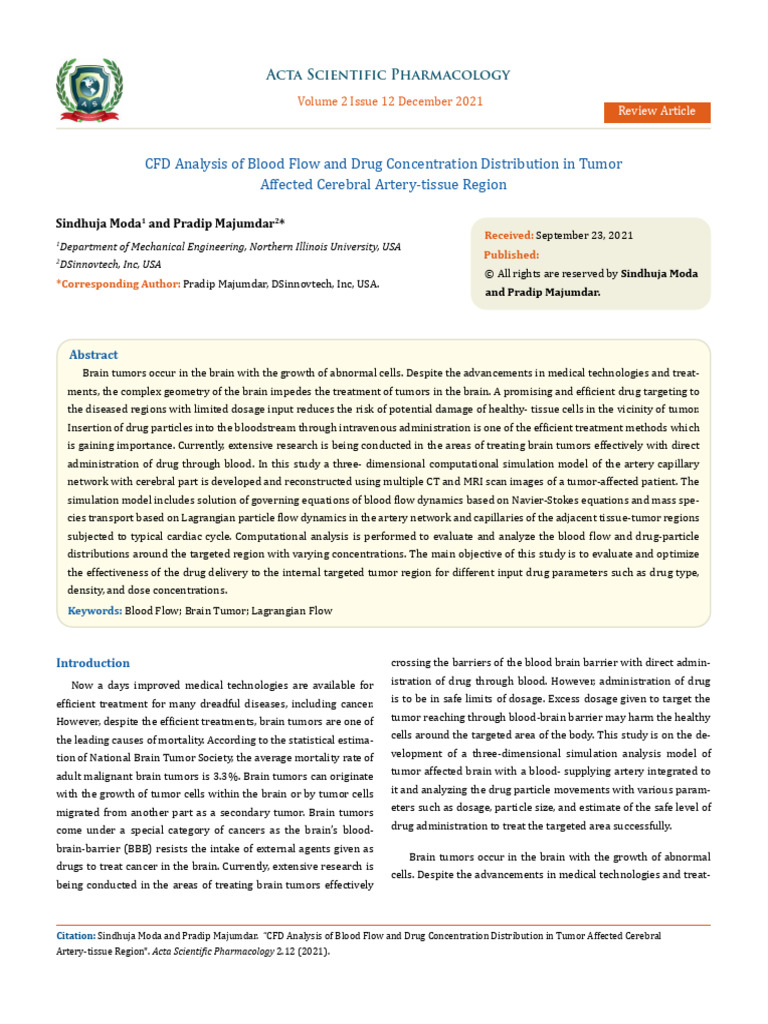 CFD Analysis of Blood Flow and Drug Concentration Distribution | PDF ...