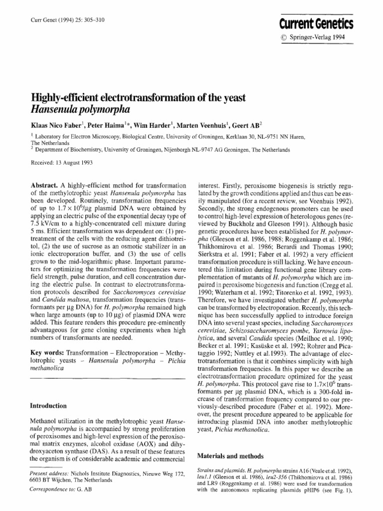 Highly-Efficient Electrotransformation of The Yeast | PDF ...
