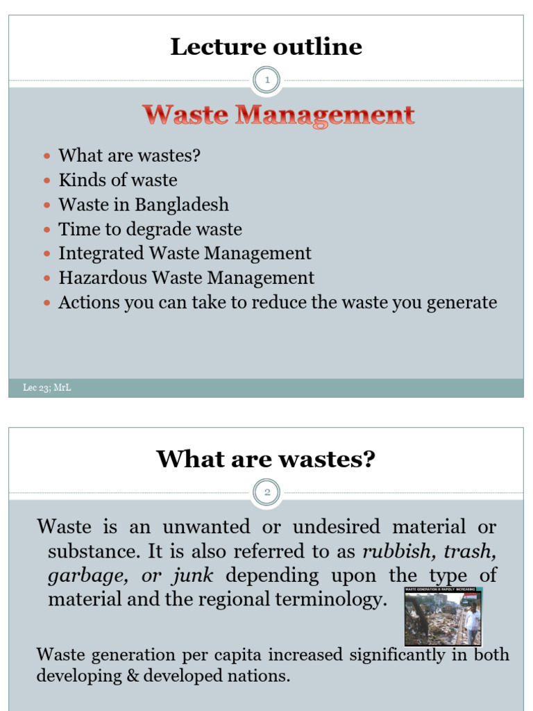ENV 107 Lecture 23 Soild Waste Management | PDF | Waste | Incineration ENV 107 Lecture 23 Soild Waste Management | PDF | Waste | Incineration