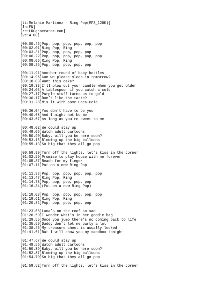 Letra - Ring Pop (MP3 - 128K) | PDF