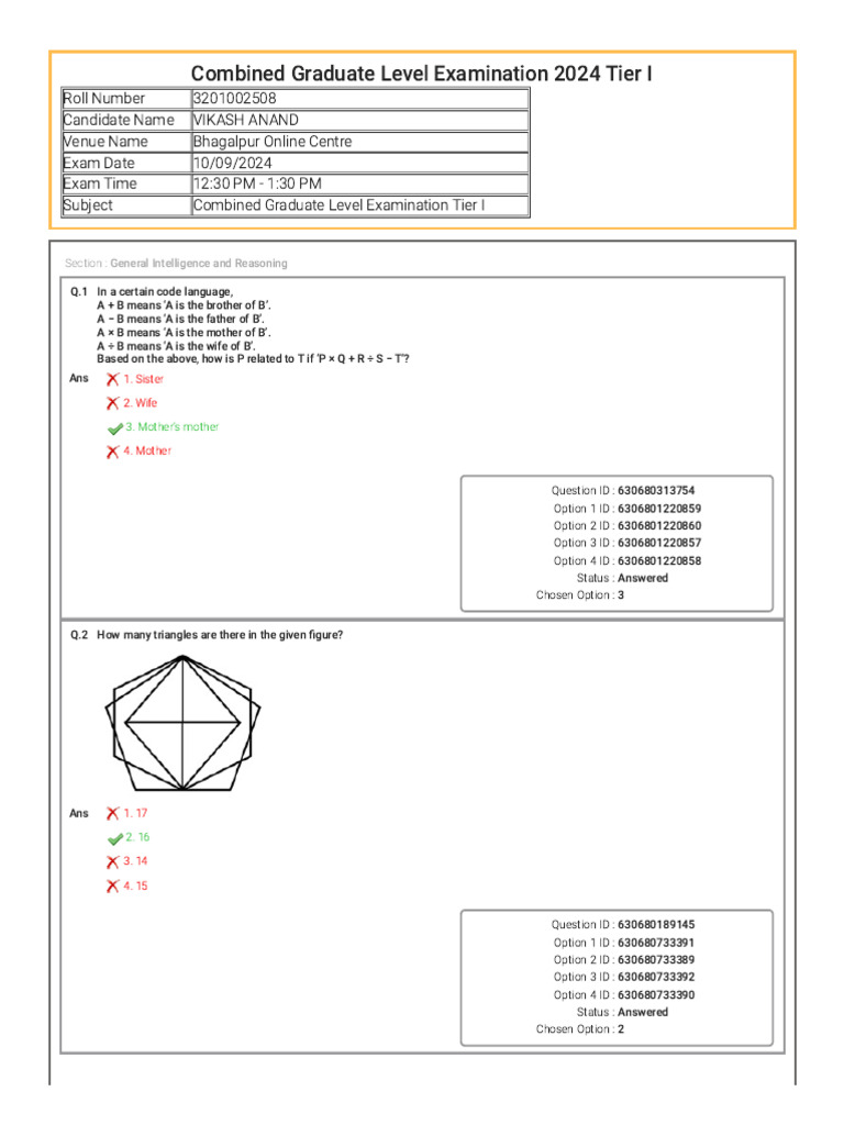 ssc answer key cgl | PDF | English Language
