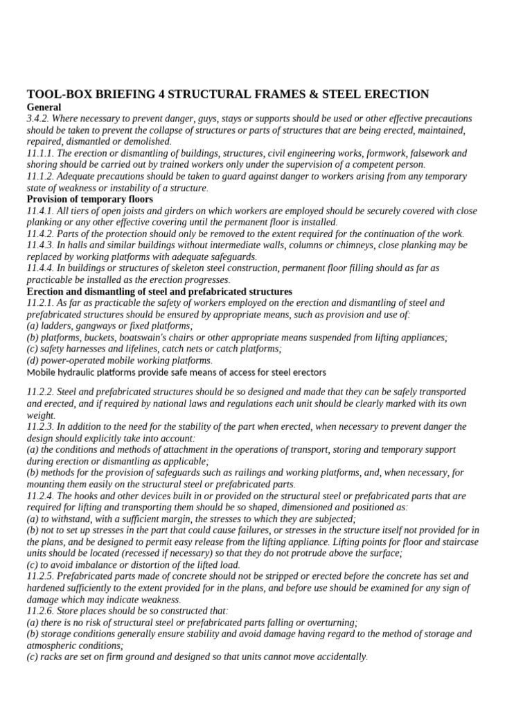 TOOL-BOX BRIEFING 4 STRUCTURAL FRAMES & STEEL ERECTION | PDF | Concrete ...