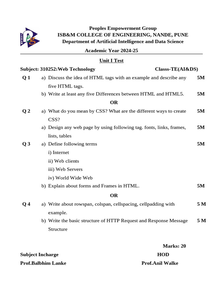 Unit Test 1 WEB TECHNOLOGY | PDF Unit Test 1 WEB TECHNOLOGY | PDF