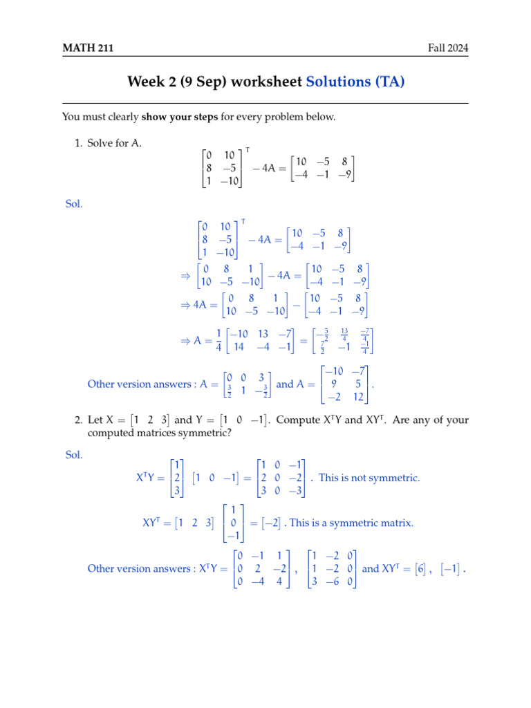 Week 3 Worksheet Answers | PDF | Algorithms | Linear Algebra