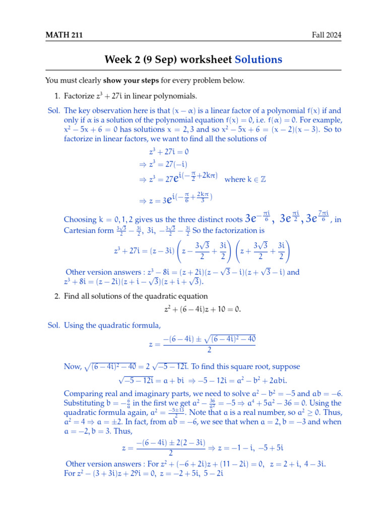 Week 2 Worksheet Answers | PDF | Square Root | Factorization