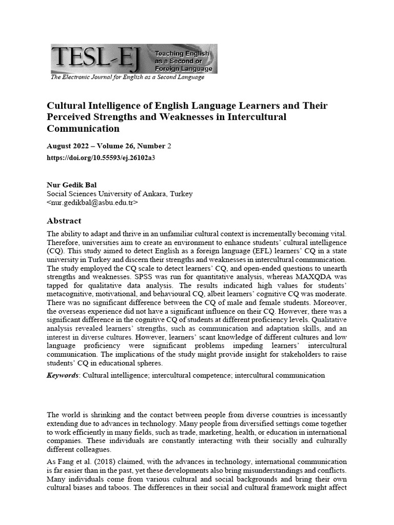 Cultural Intelligence | PDF | Metacognition | Learning