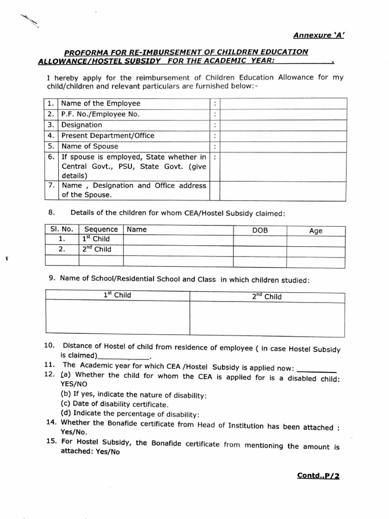 Children Education Fee Reimbursement Form | PDF