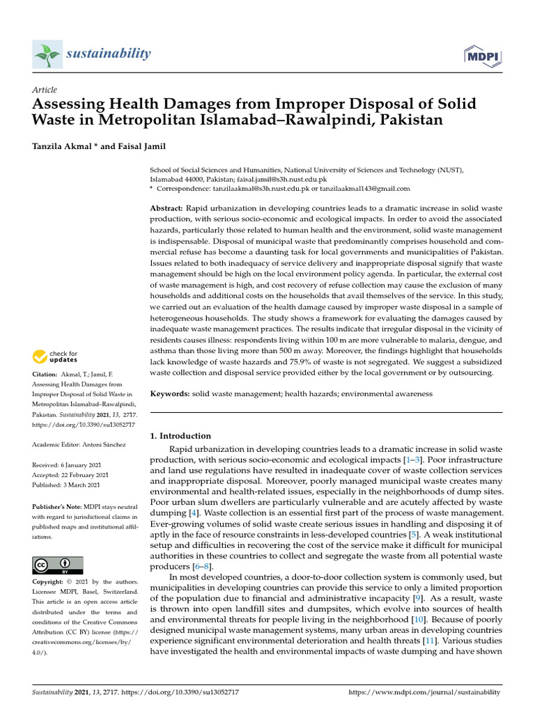 Assessing Health Damages From Improper Disposal of Solid Waste in ...