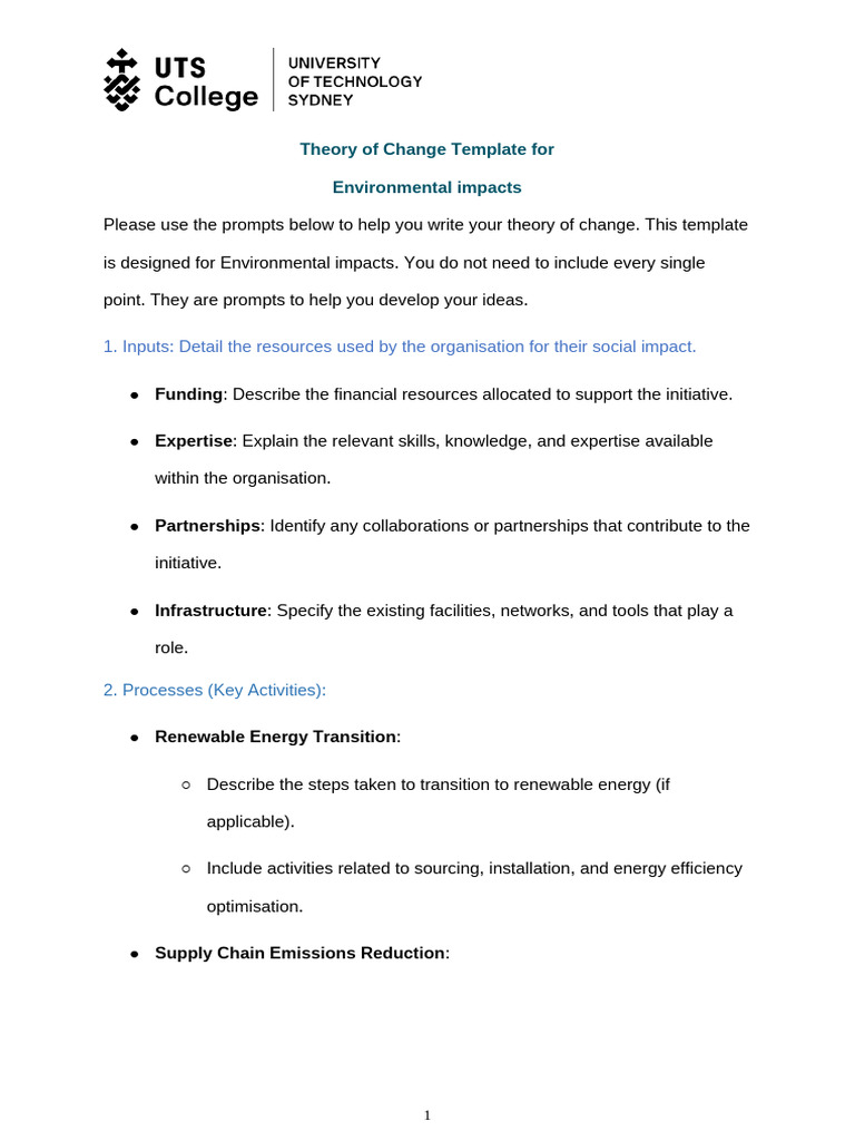 Theory of Change for Environmental impacts - 2024-1 | PDF | Economy And ...