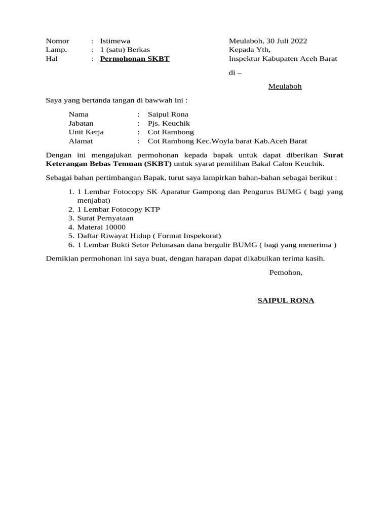 Permohonan SKBT Baru | PDF