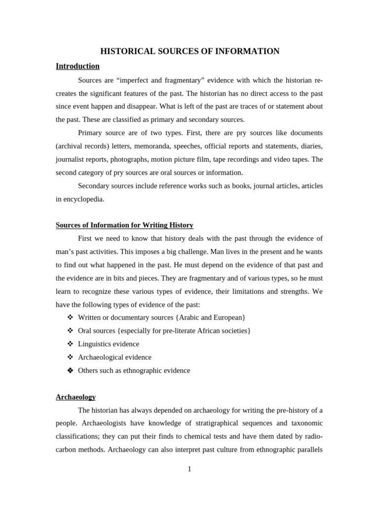 Sources of Information For Writing History | PDF | Archaeology ...