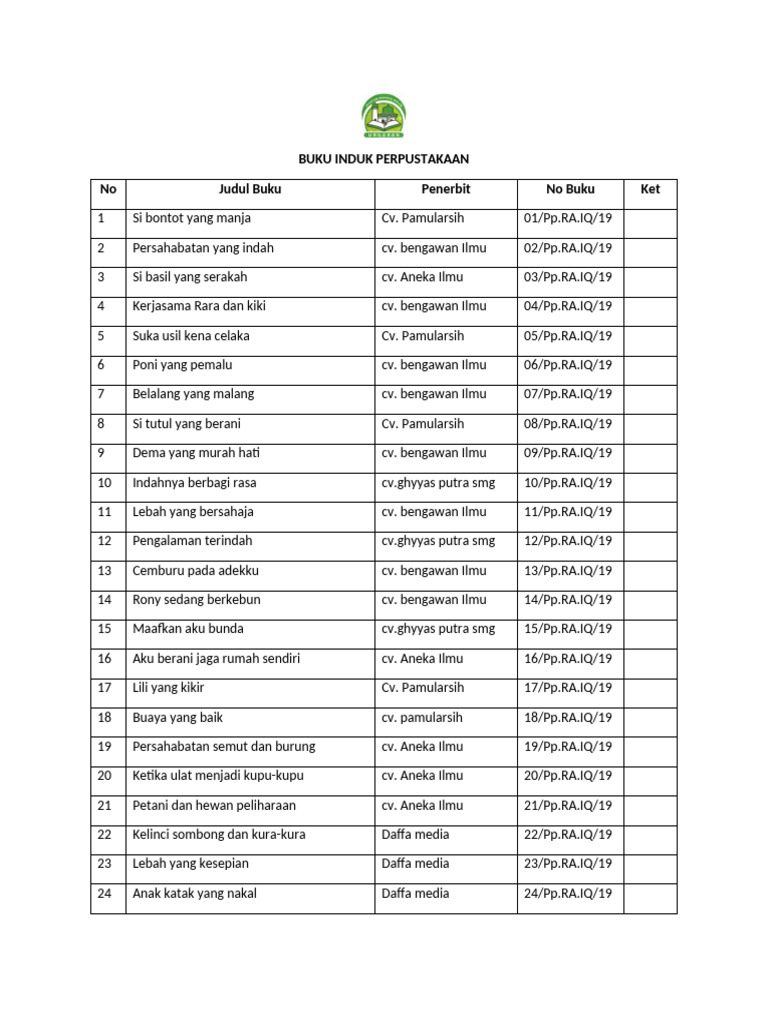 Buku Induk Perpus | PDF