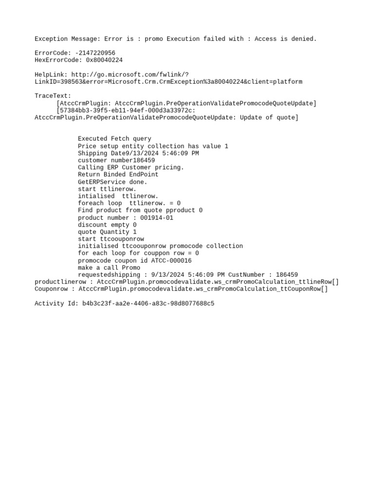 CRM Plugin Error: Promo Access Denied | PDF