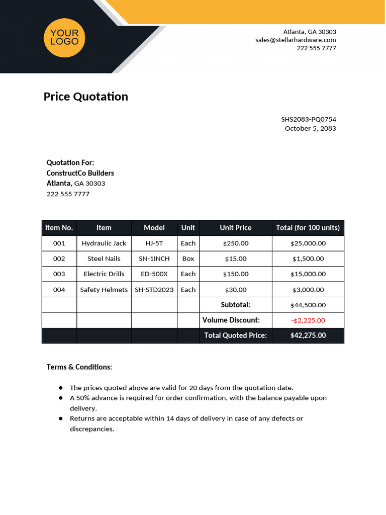 Price Quotation for ConstructCo Builders | PDF