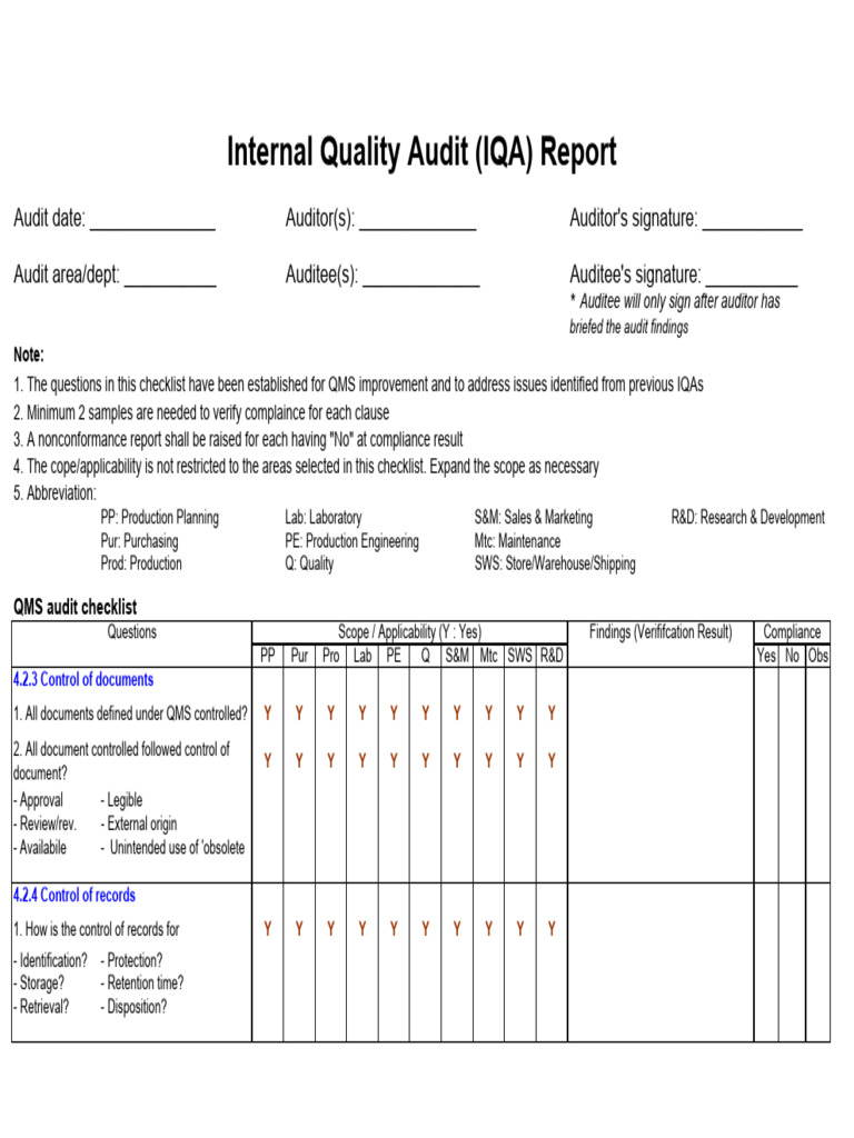 Internal Quality Audit Checklist V 01 | PDF | Audit | Internal Audit