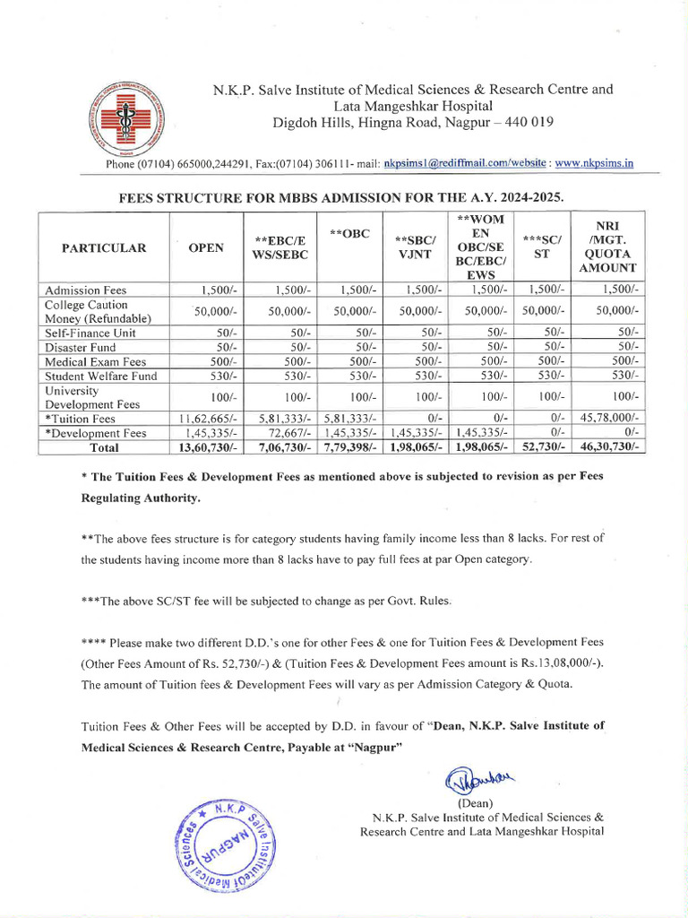 Fees Structure MBBS 2 | PDF