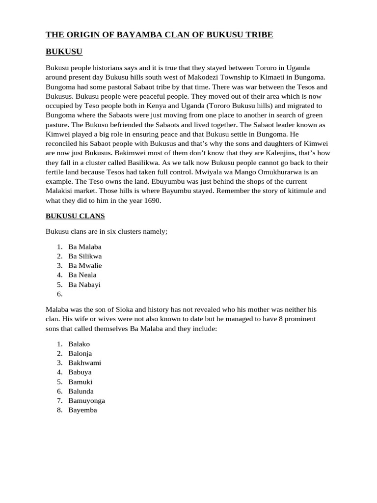 Origin of Bayamba Clan in Bukusu Tribe | PDF | Ethnic Groups | Africa