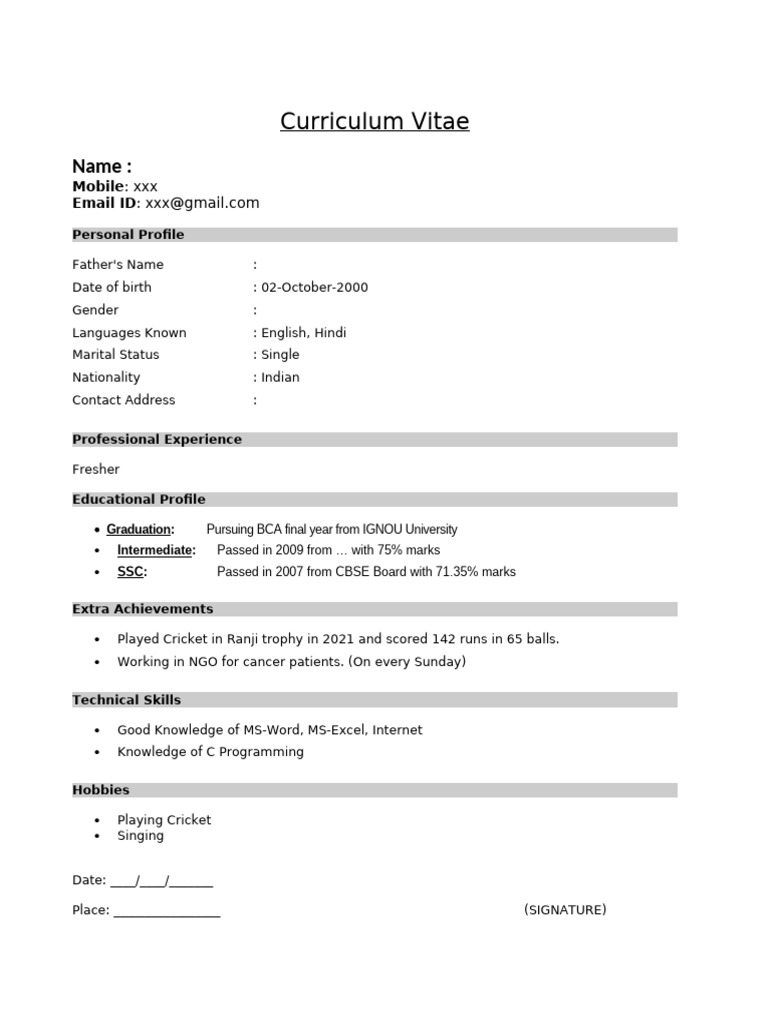 CV Format | PDF
