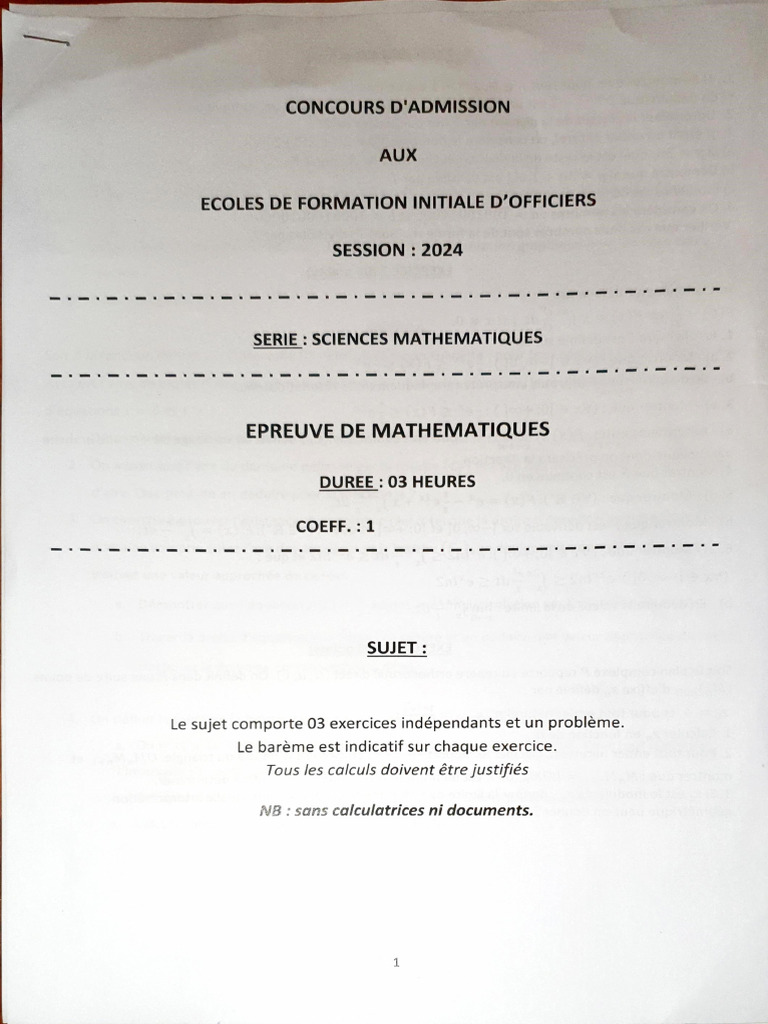 Épreuves de Maths EOA 2024 PDF | PDF | Fonction (Mathématiques) | Zone