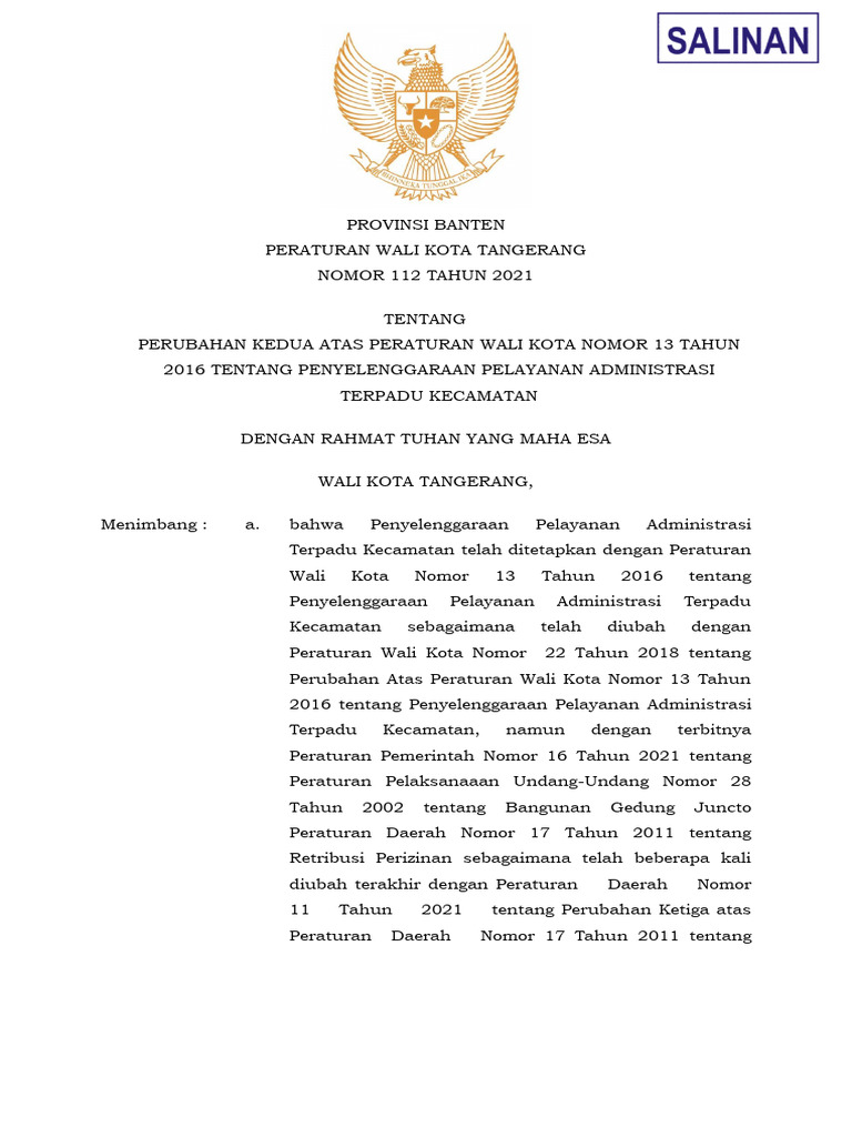 Perwal No 112 Tahun 2021 | PDF