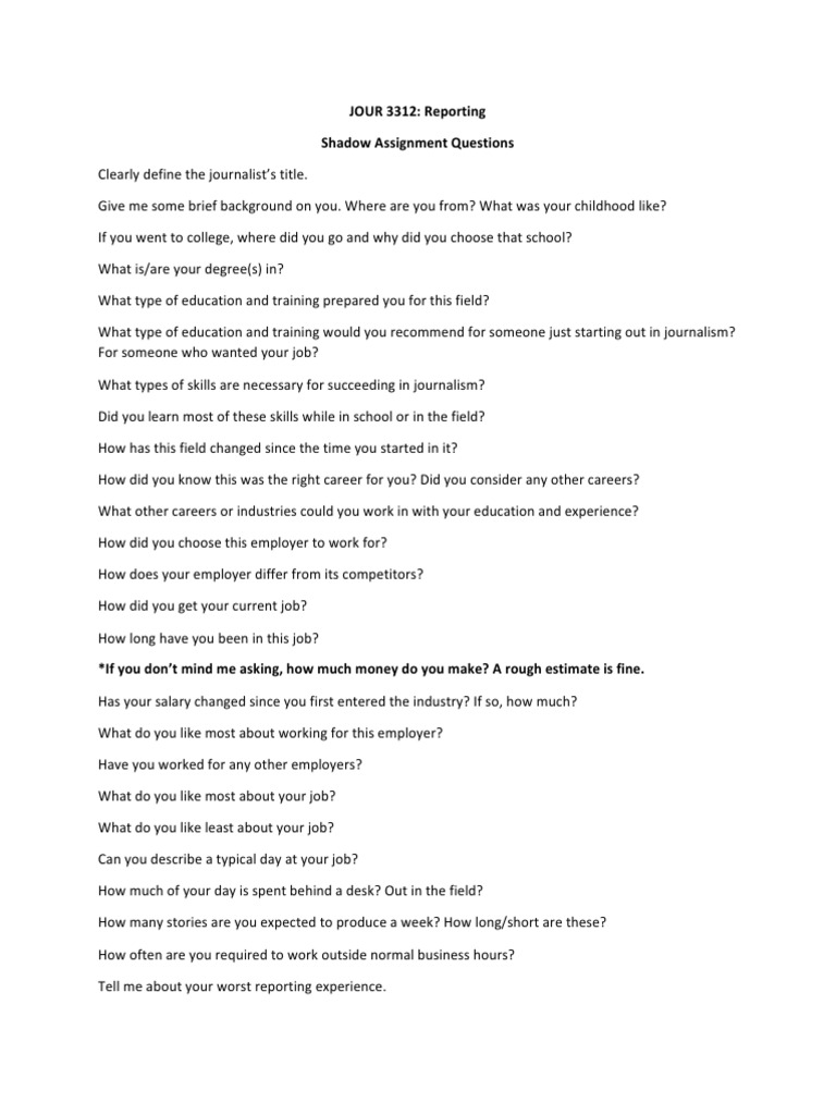 Shadow Assignment Questions | PDF | Employment