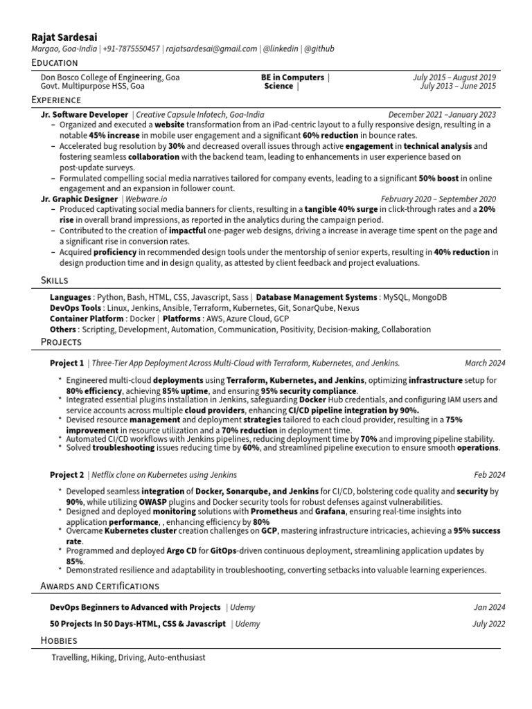 Devops Engineer Rajat Sardesai Pdf Cloud Computing Software Development