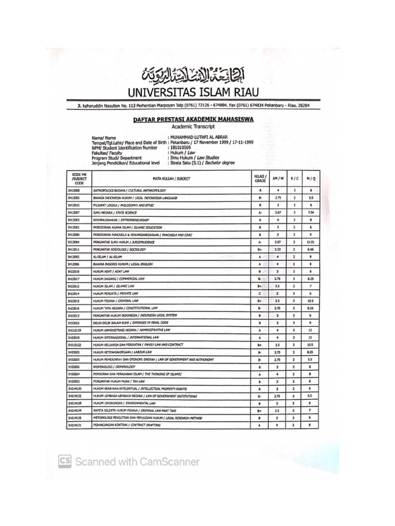 TRanskrip Nilai | PDF