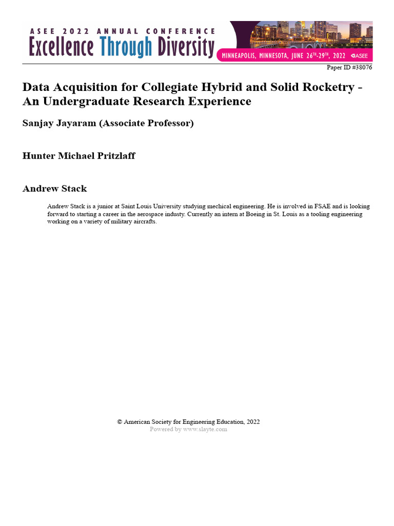 Data Acquisition For Collegiate Hybrid and Solid Rocketry An ...