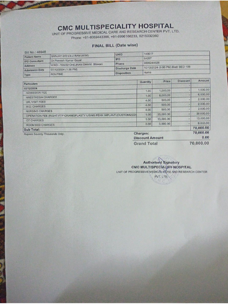Hospital Surgery Bill | PDF