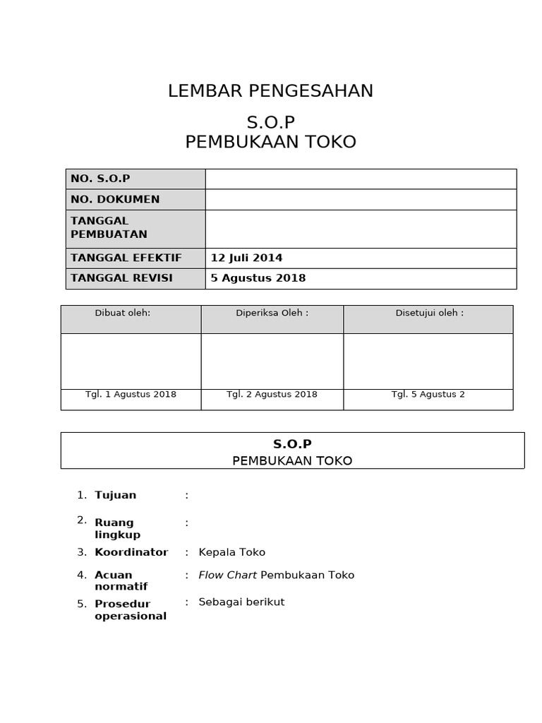S.O.P Pembukaan Toko | PDF