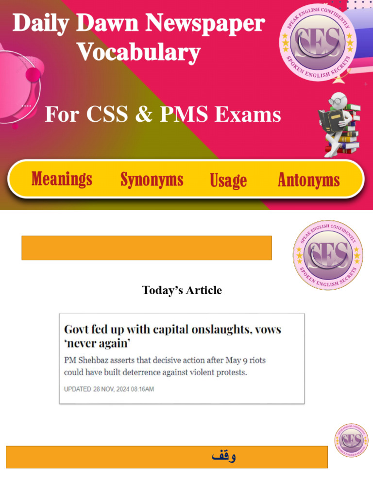 29th Nov Dawn Vocabulary Words | PDF | English Language | Social Conflict