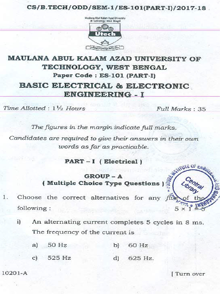 Basic Electric & Electronic Engineering - 1 - ES101part1 - 2017-1 | PDF