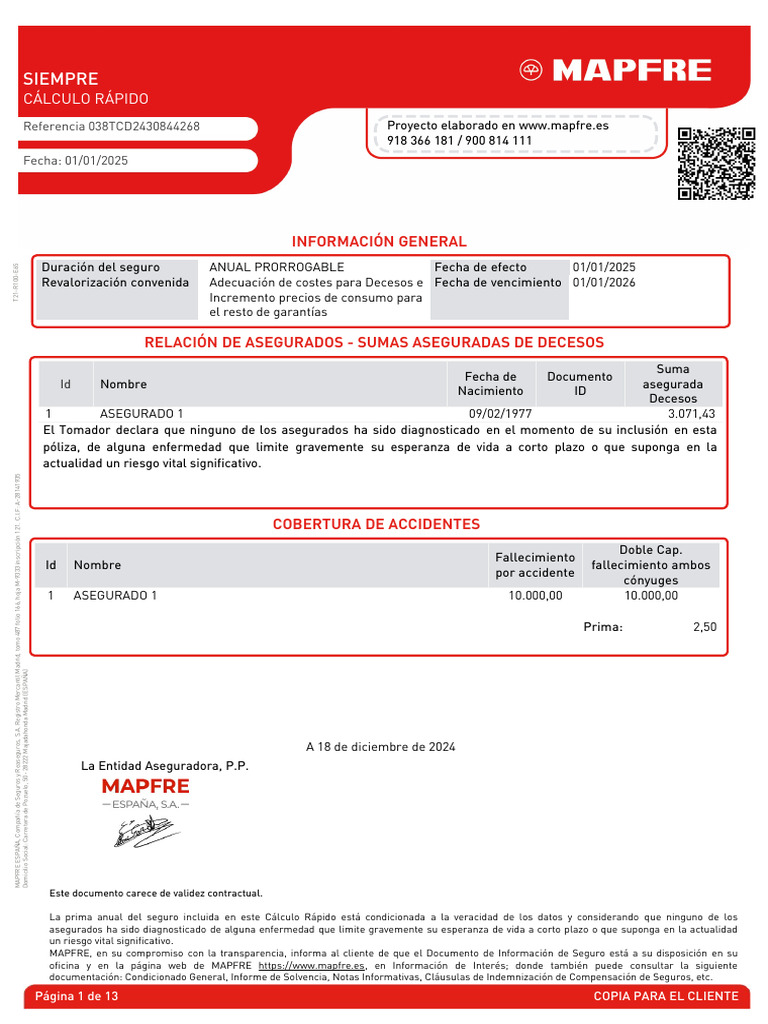 Detalles del Seguro de Decesos MAPFRE | PDF