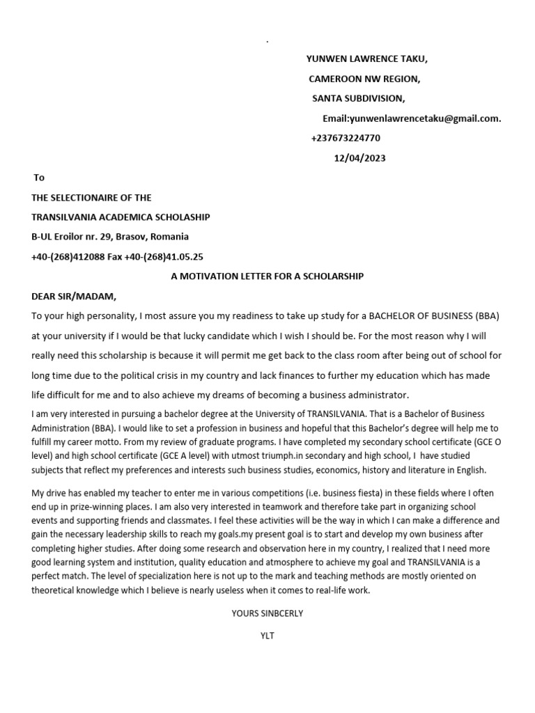 Motivation Letter | PDF | Behavior Modification | Cognition