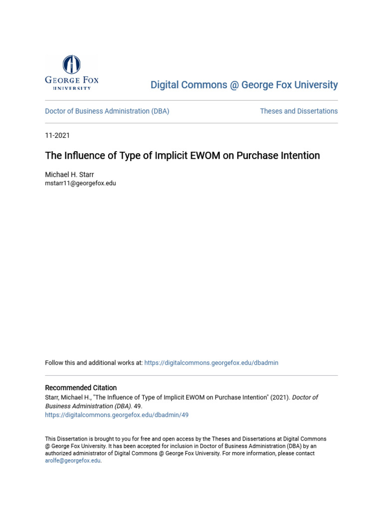The Influence of Type of Implicit EWOM On Purchase Intention | PDF | Affect (Psychology ...