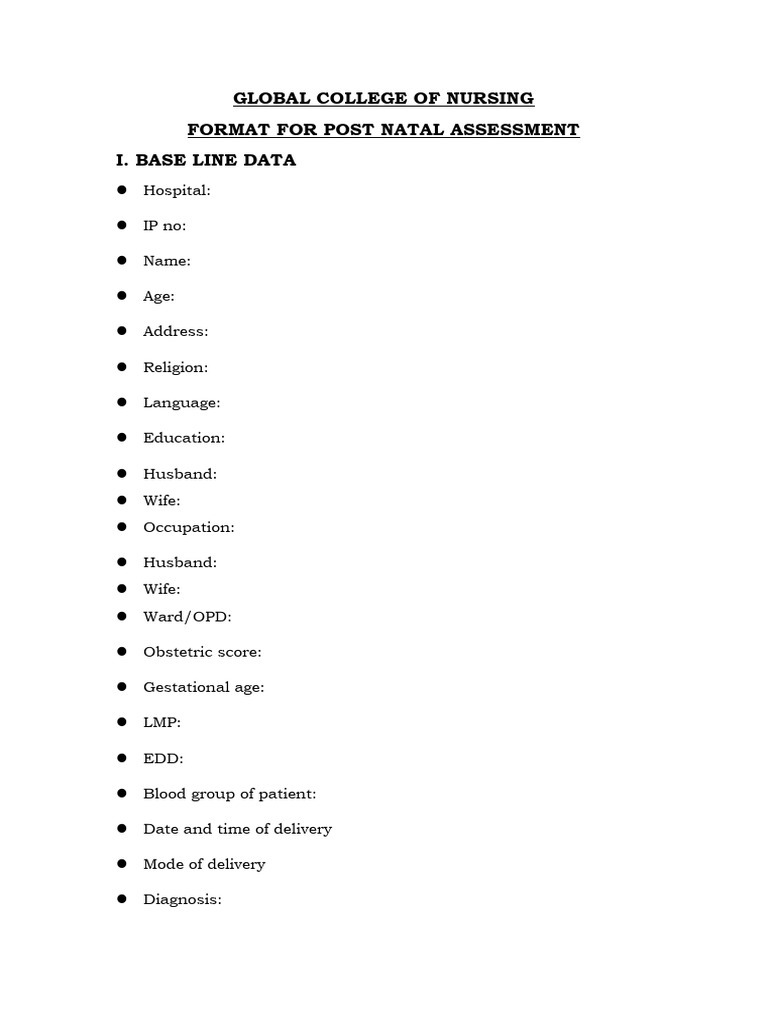 Postnatal Assessment and Care Format | PDF | Childbirth | Pregnancy