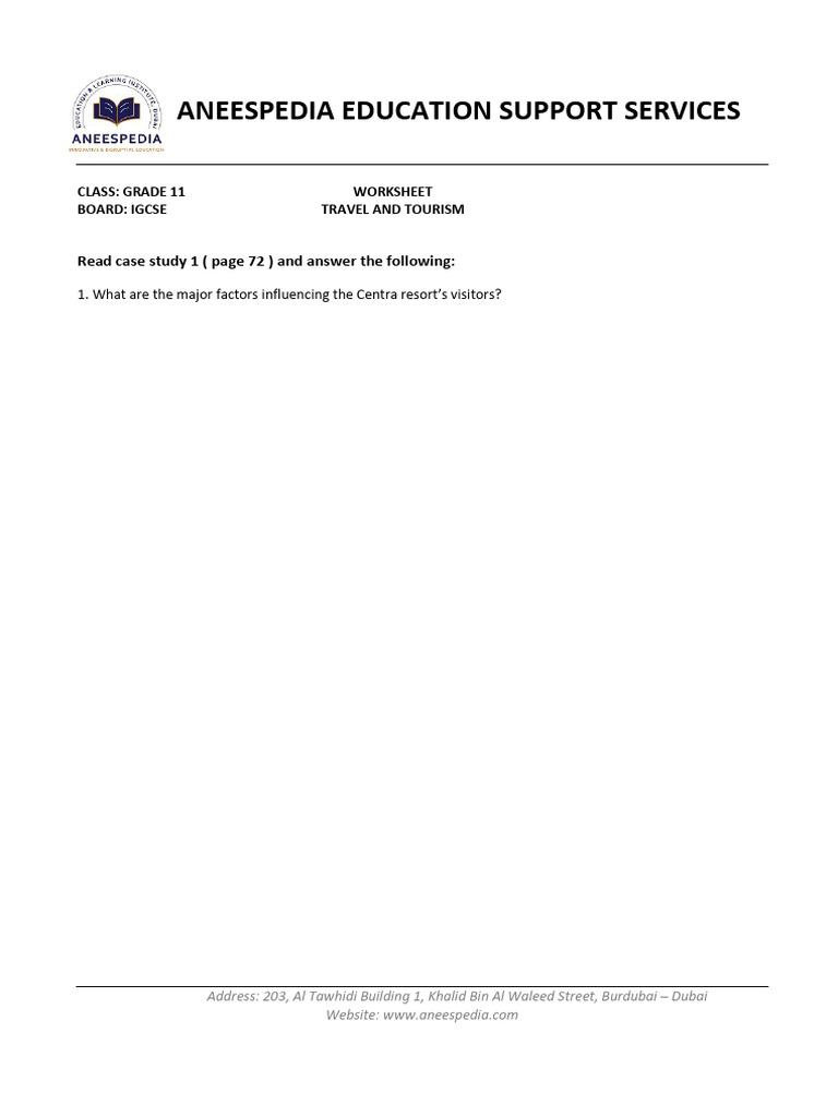 Grade 11 Travel & Tourism Worksheet | PDF