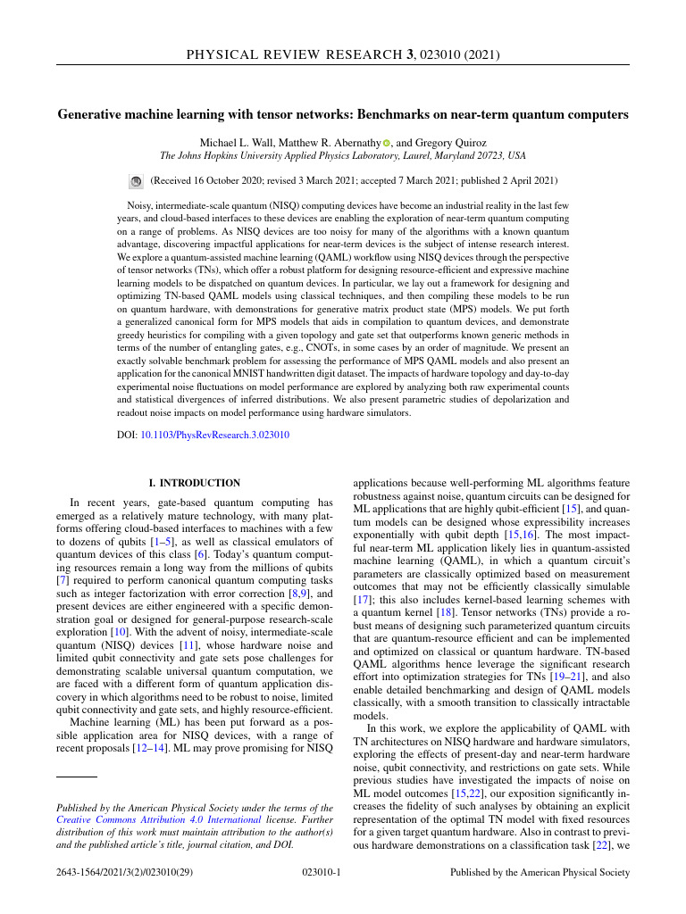 Wall et al_2021_Generative machine learning with tensor networks | PDF | Quantum Computing ...