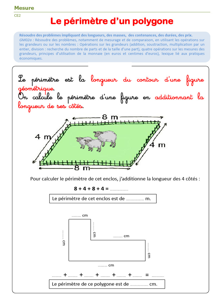 Leçon sur le périmètre en CE2 | PDF | Longueur | Mathématiques