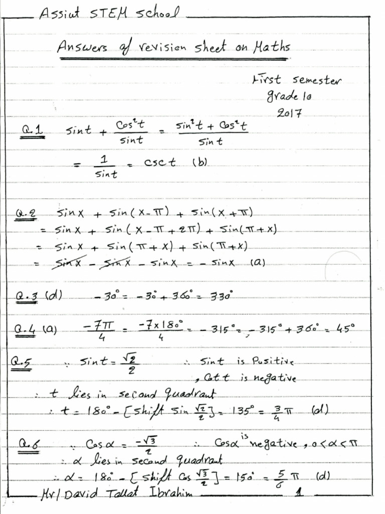 Mr. David Math Answer Guide | PDF