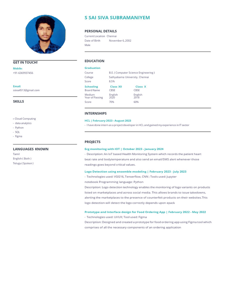 Sai Siva Resume | PDF | Computer Science | Information Technology