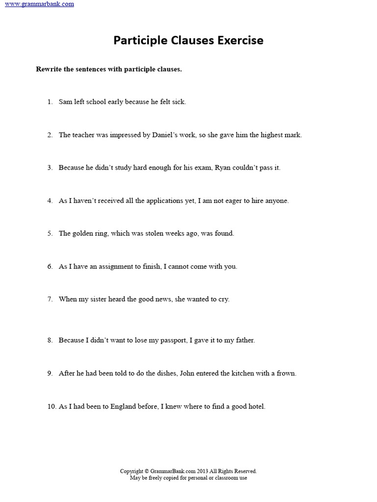Participle Clauses Exercises with Answers | PDF