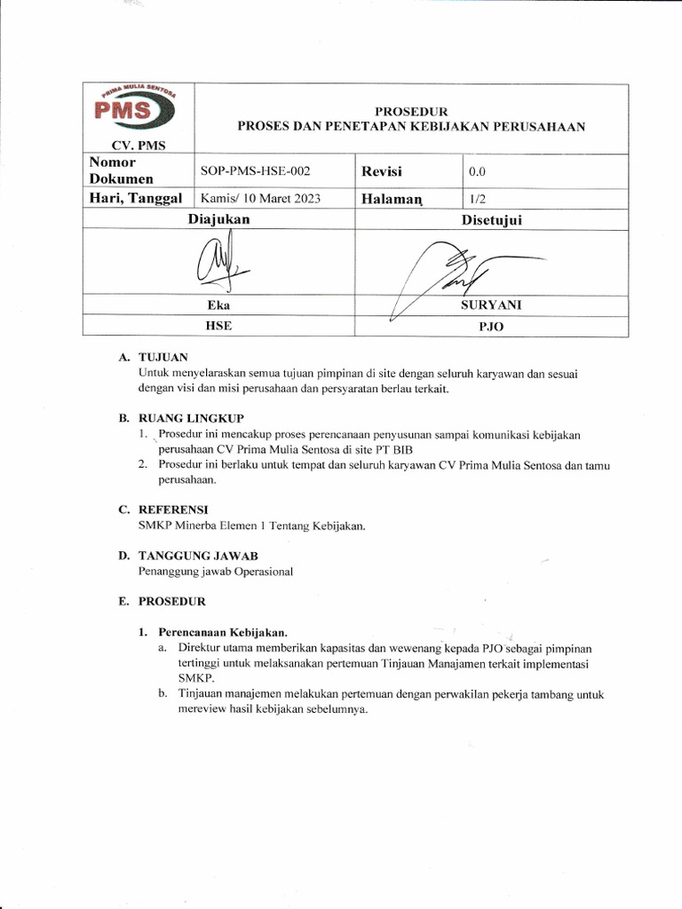 Prosedur Proses Dan Penetapan Kebijakan Perusahaan | PDF