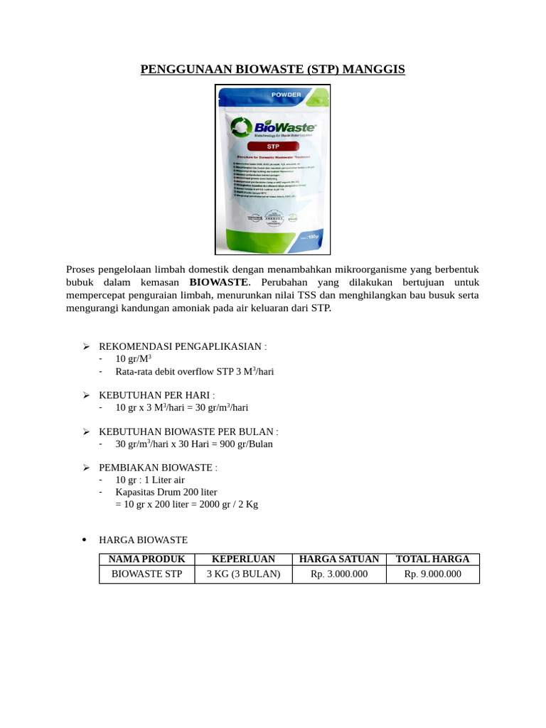 PENGGUNAAN BIOWASTE, POMPA DOSING, FILTER WTP | PDF