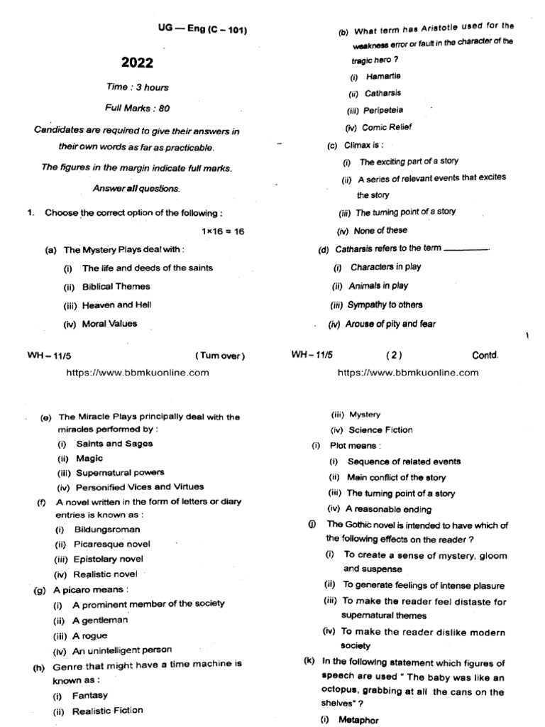 Ug English C 101 2022 | PDF
