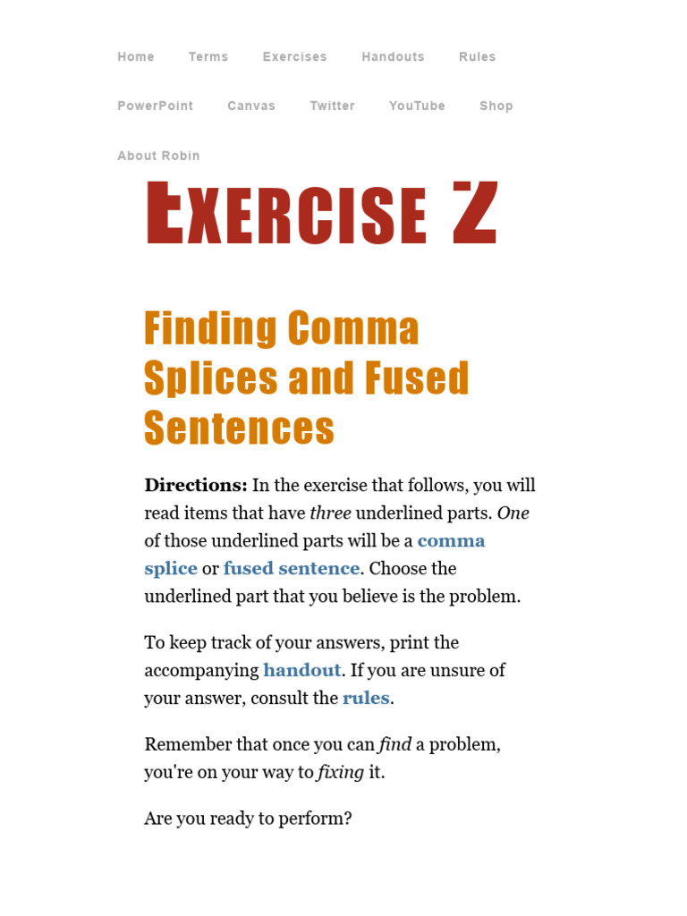 Comma Splices and Fused Sentences _ Exercise 2 _ Grammar Bytes! | PDF