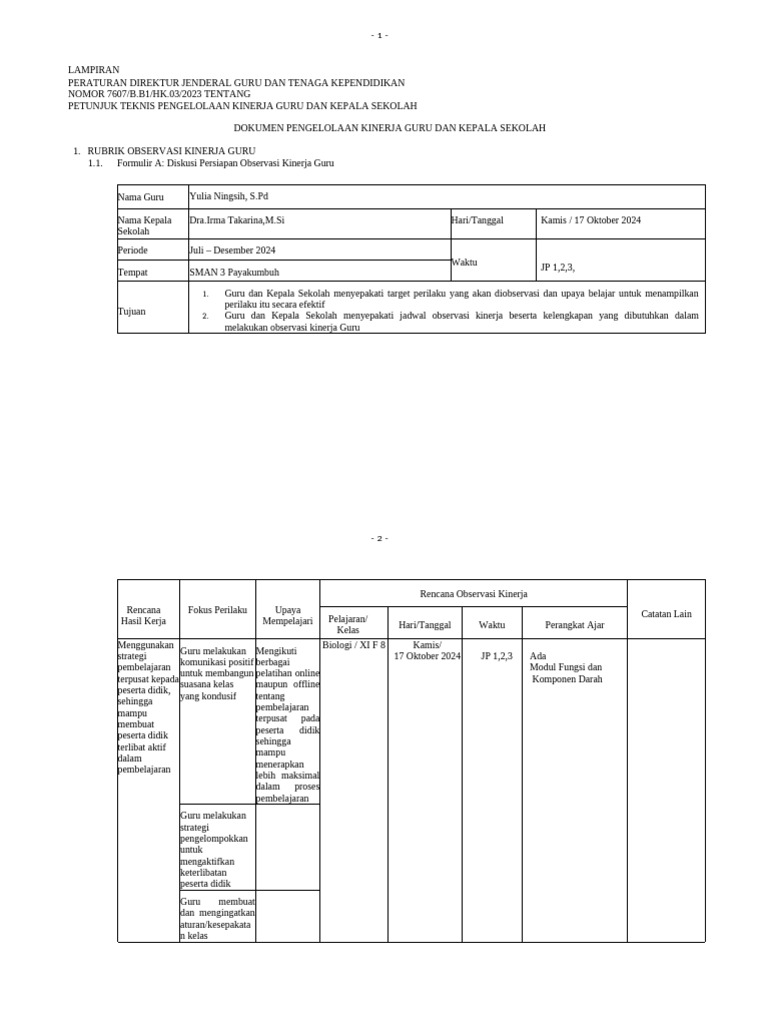Rubrik Observasi Yulia Ningsih | PDF