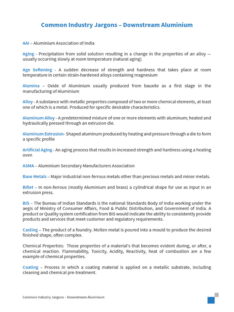 Common Industry Jargons - Downstream Aluminium | PDF | Extrusion ...