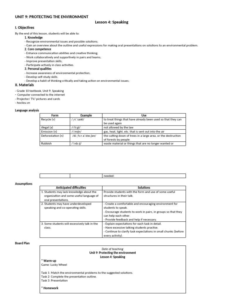 TA10-Unit 9- SPEAKING | PDF | Deforestation | Recycling