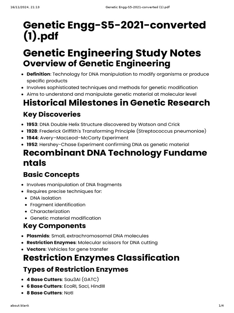 Genetic Engg S5 2021 | PDF | Molecular Cloning | Dna